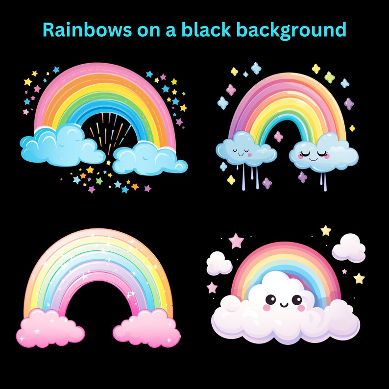 Cute Rainbow Bundle Clipart, Pink Pastel Rainbow PNG, Rainbow Dow ...