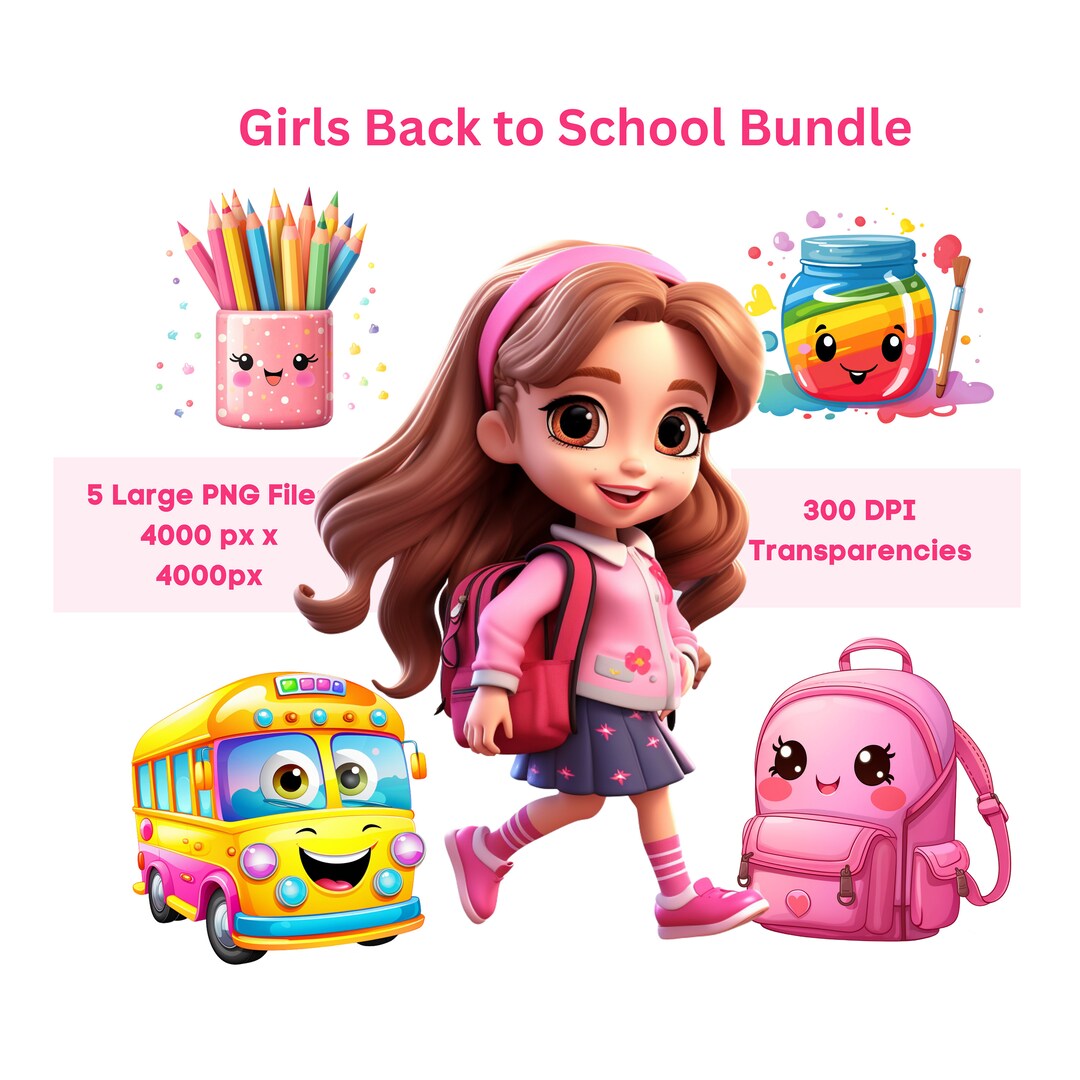 School Clipart, Girls Back to School Clipart Bundle, Cute School ...