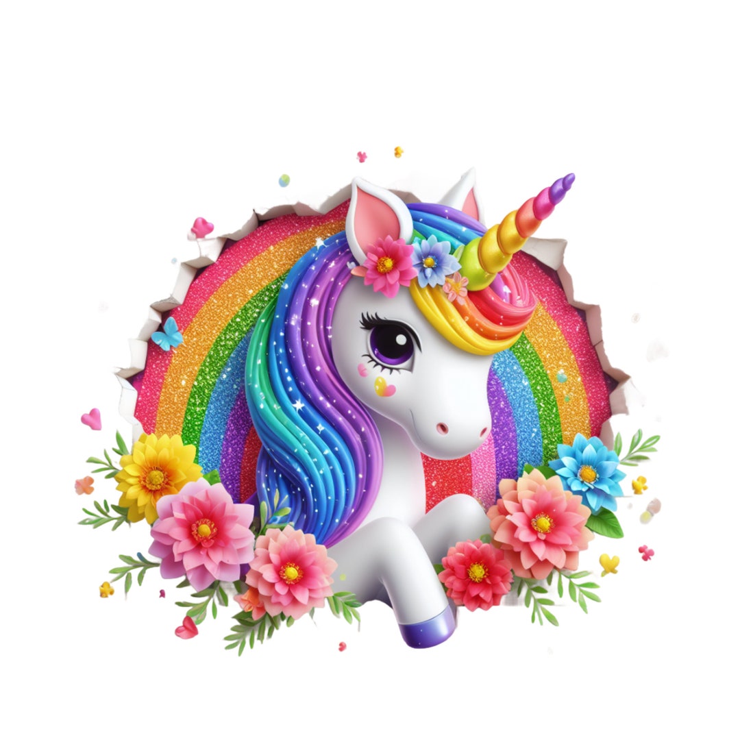 Rainbow Unicorn Clipart: 3D Cracked Wall PNG (digital Download) - Etsy