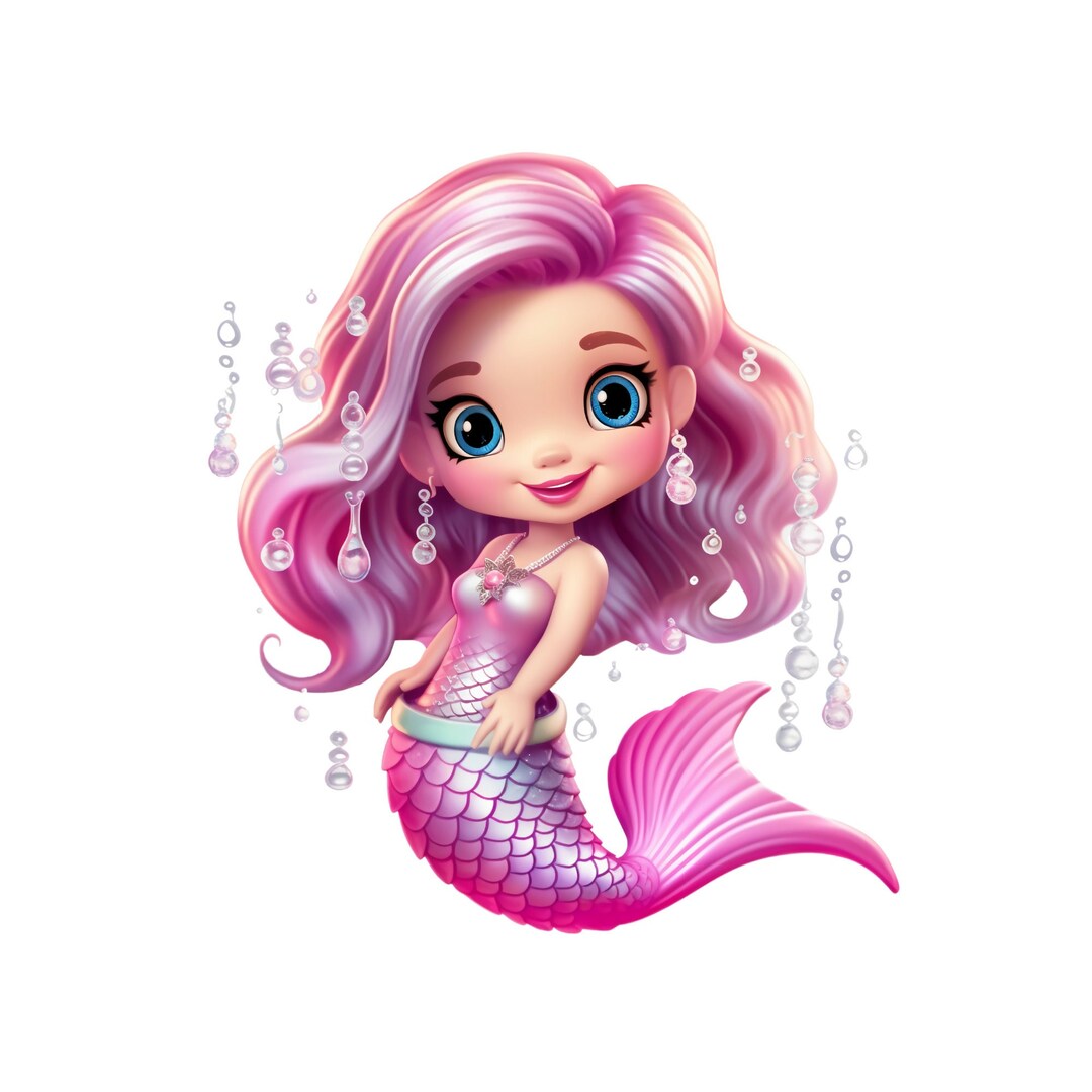 Cute Pink Mermaid Clipart, Girls PNG and Jpeg Graphic, Transparent ...