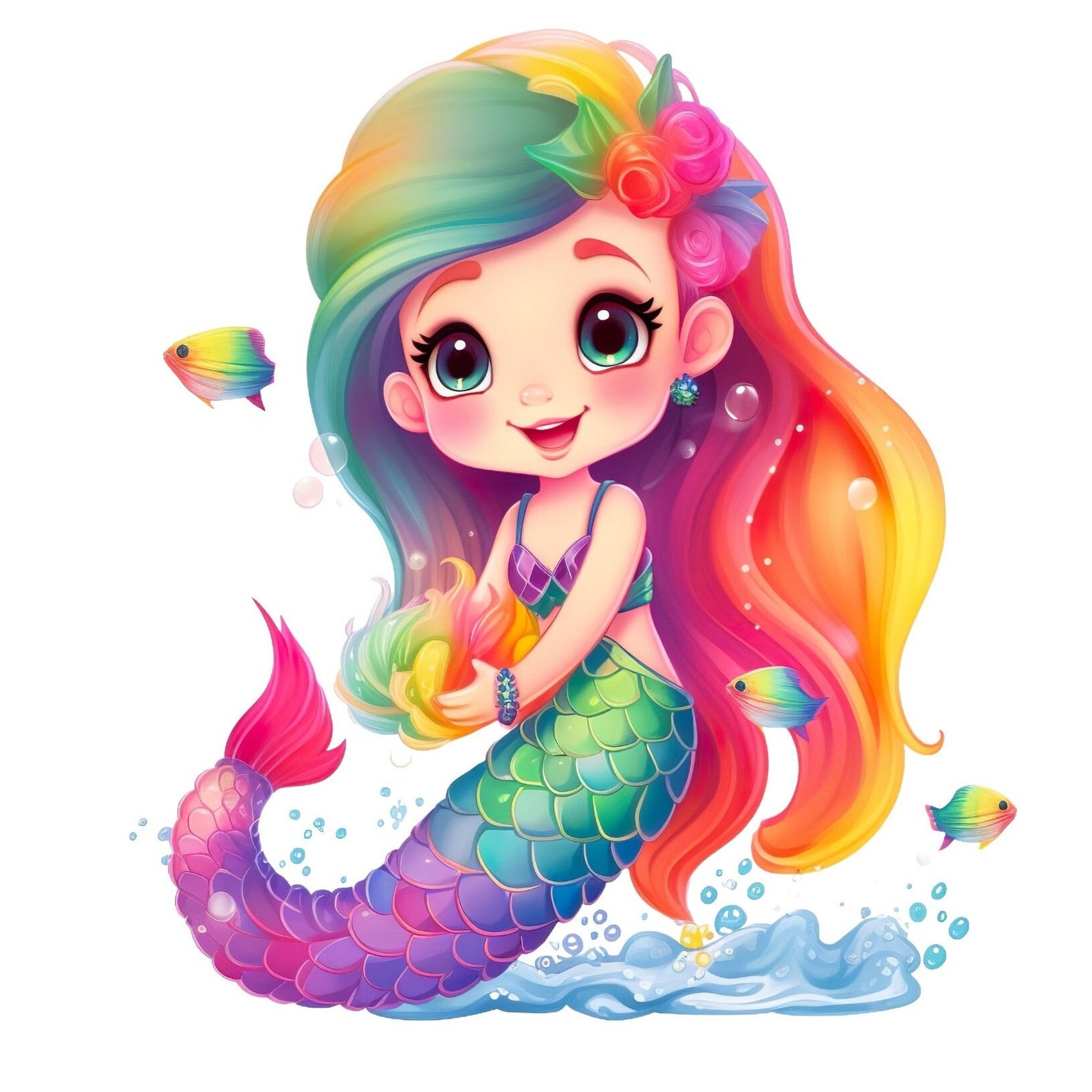 Cute Mermaid Illistration, PNG and Jpeg Graphic, White and Transparent ...