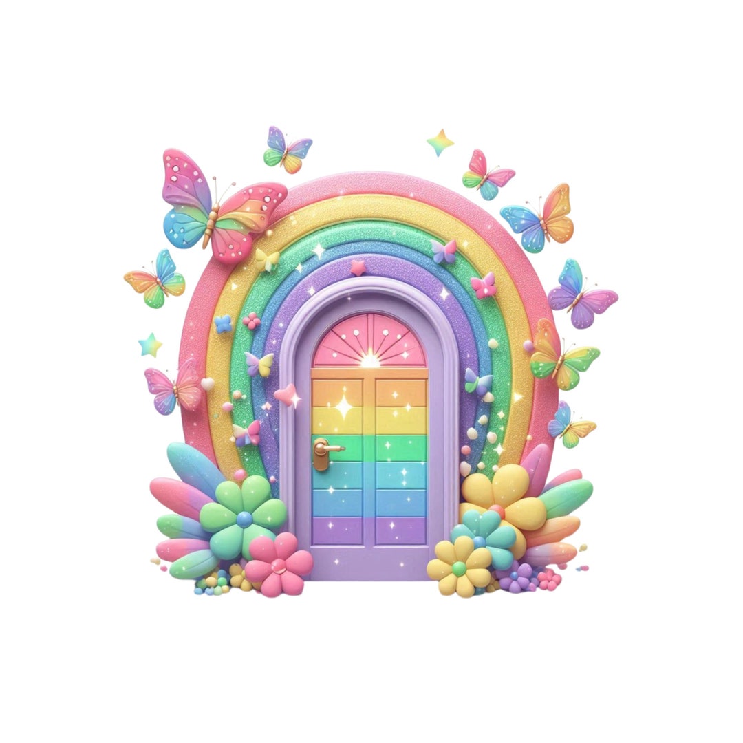 Fairy Door, Cute Rainbow Fairy Door Clipart, Fairy Tale House Instant ...