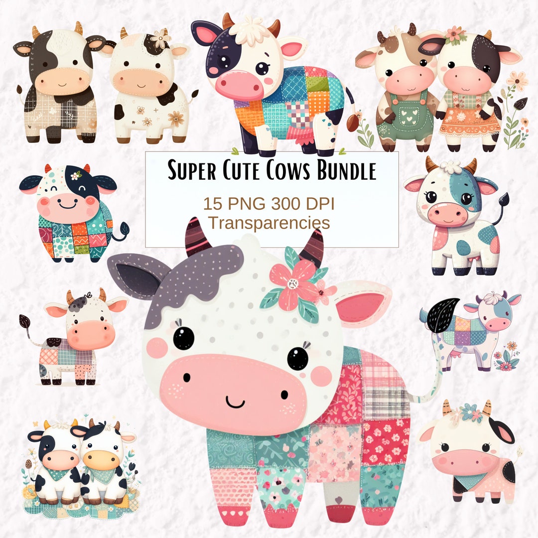 Cute Cow Clipart, Patchwork Cows PNG, Transparent Digital Download ...