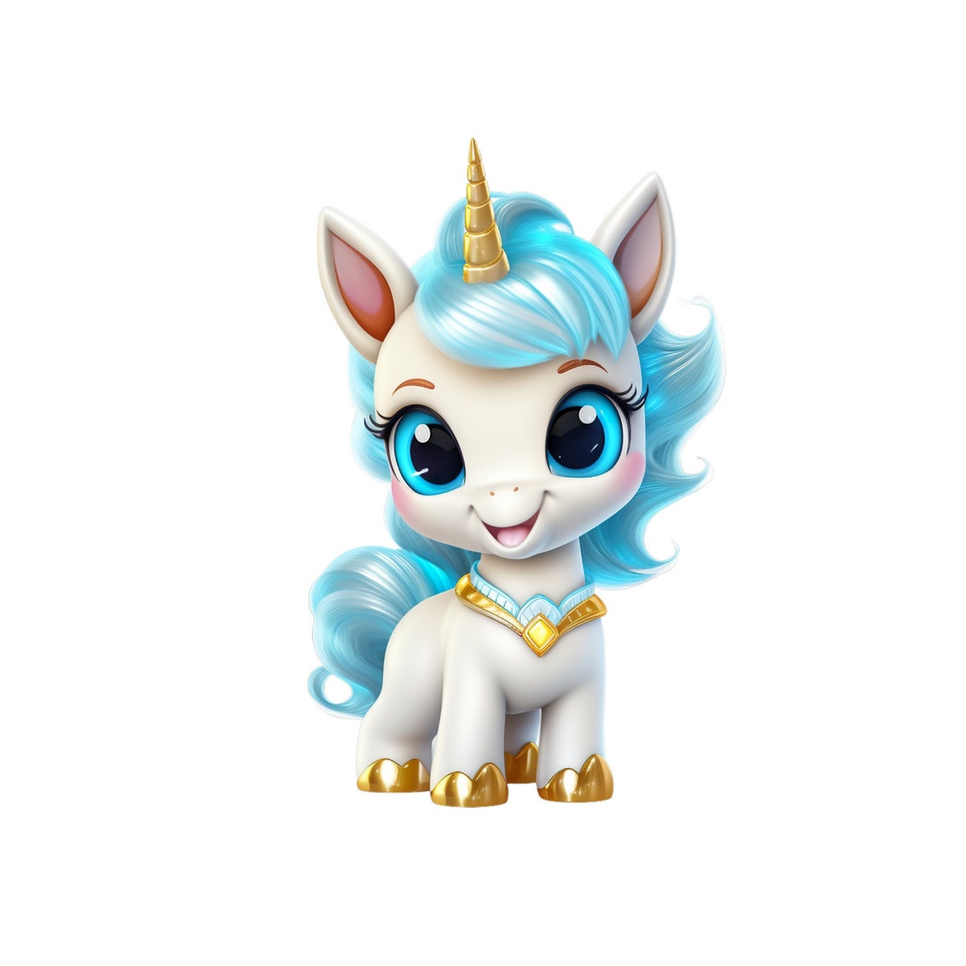 Blue Unicorn Clipart, Cute Unicorn PNG, Kawaii Chibi Unicorn Digital ...