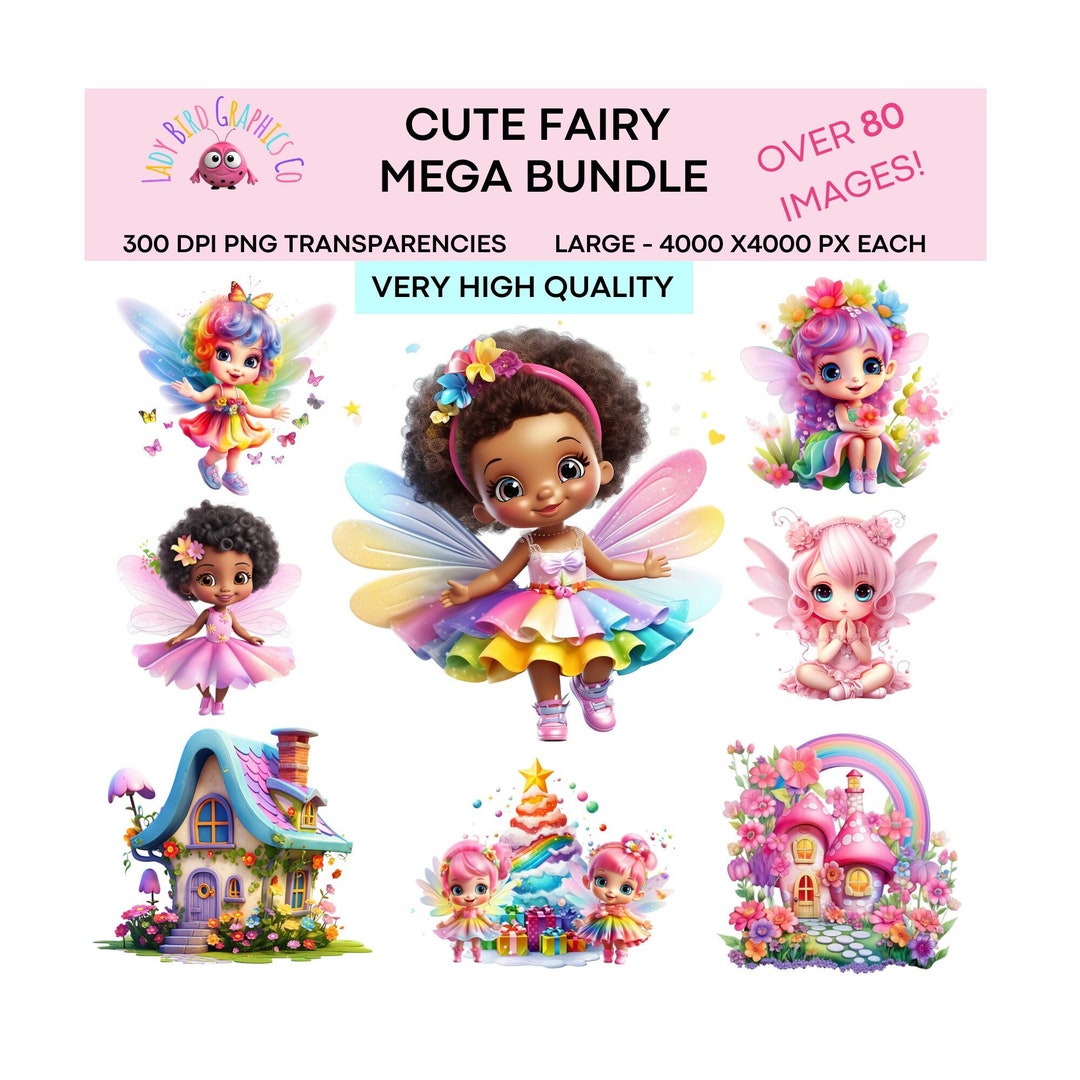 Cute Fairies Clipart Bundle, Large Fairy PNG Bundle, Transparent Images ...