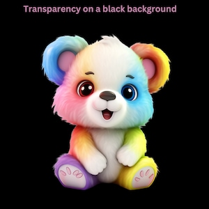 Teddy Bear Clipart, Cute Rainbow Teddy PNG Instant Download ...