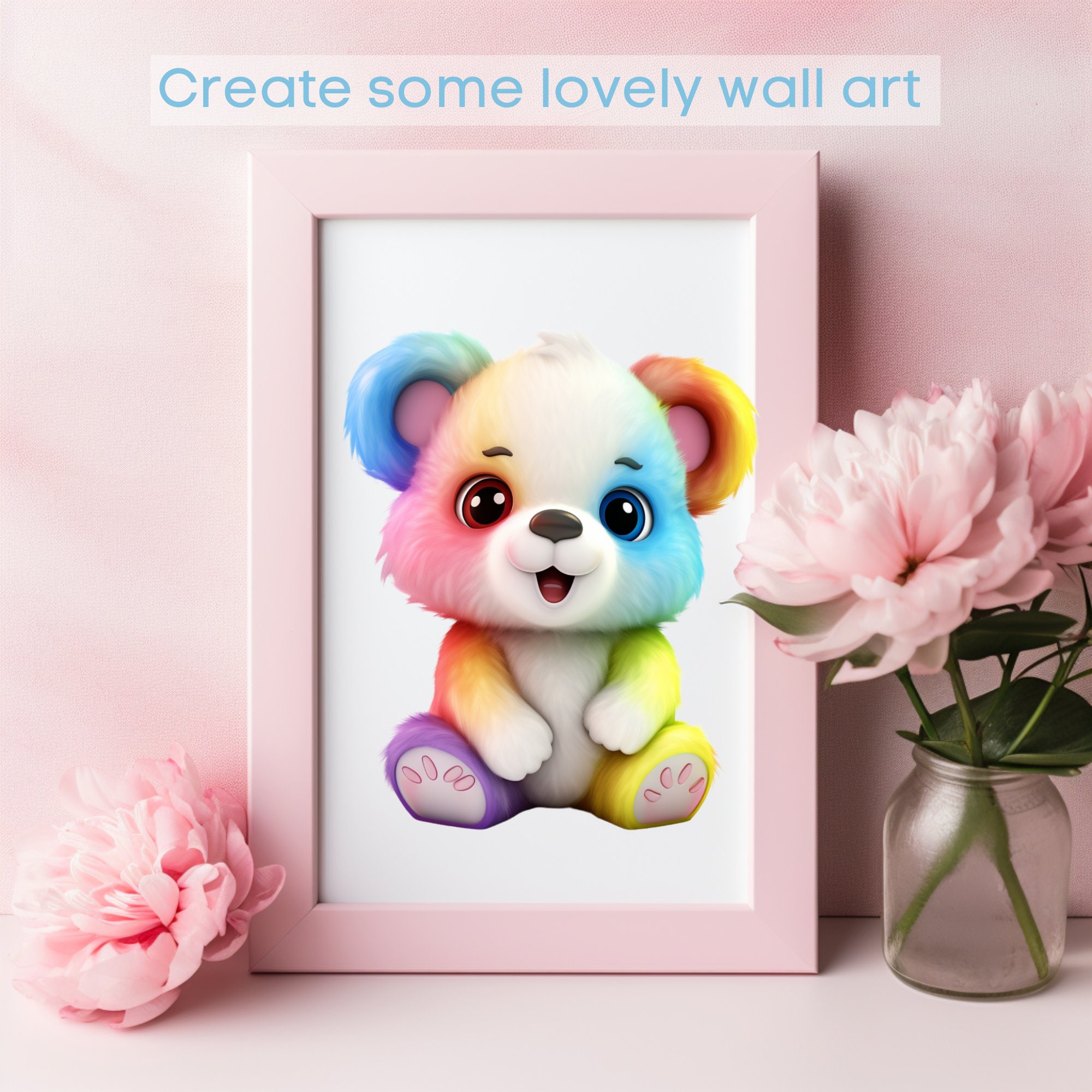Teddy Bear Clipart, Cute Rainbow Teddy PNG Instant Download ...