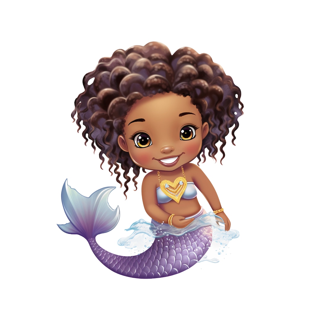 Cute Young Mermaid Illistration, African American Mermaid, Black ...