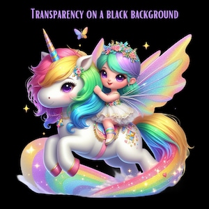 Magical Fairy and Unicorn Clipart, Fairy PNG Instant Download ...