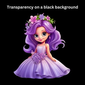 Cute Purple Princess Clipart, Princess PNG Graphic, Digital Download ...