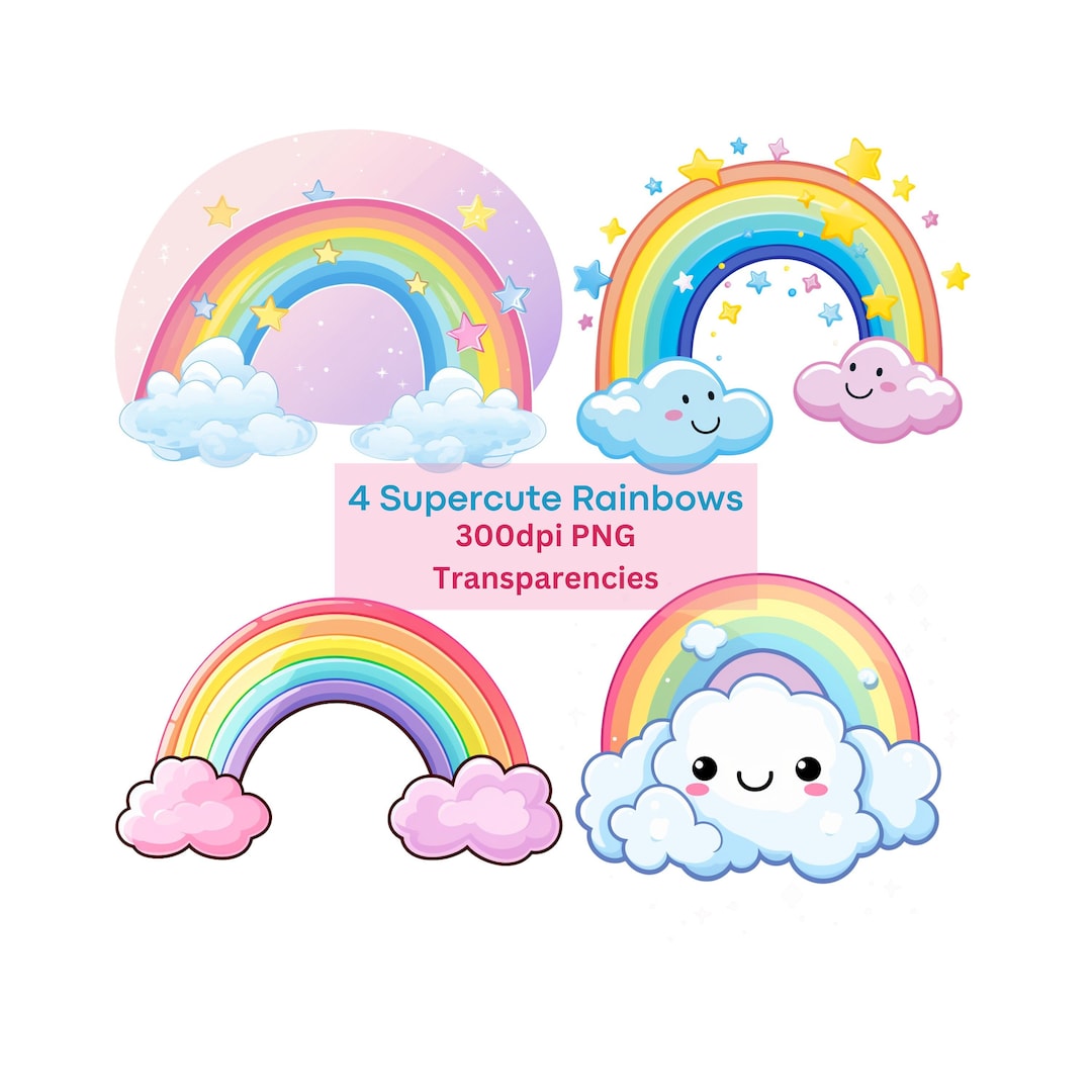Cute Rainbow Bundle Clipart, Pink Pastel Rainbow PNG, Rainbow Dow ...