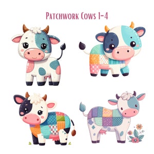 Cute Cow Clipart, Patchwork Cows PNG, Transparent Digital Download ...