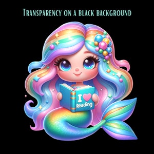 Mermaid Reading Clipart, Back to School PNG Instant Download, Teachers ...