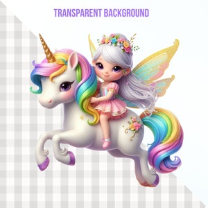 Cute Unicorn and Fairy Clipart, Unicorn PNG Instant Download ...