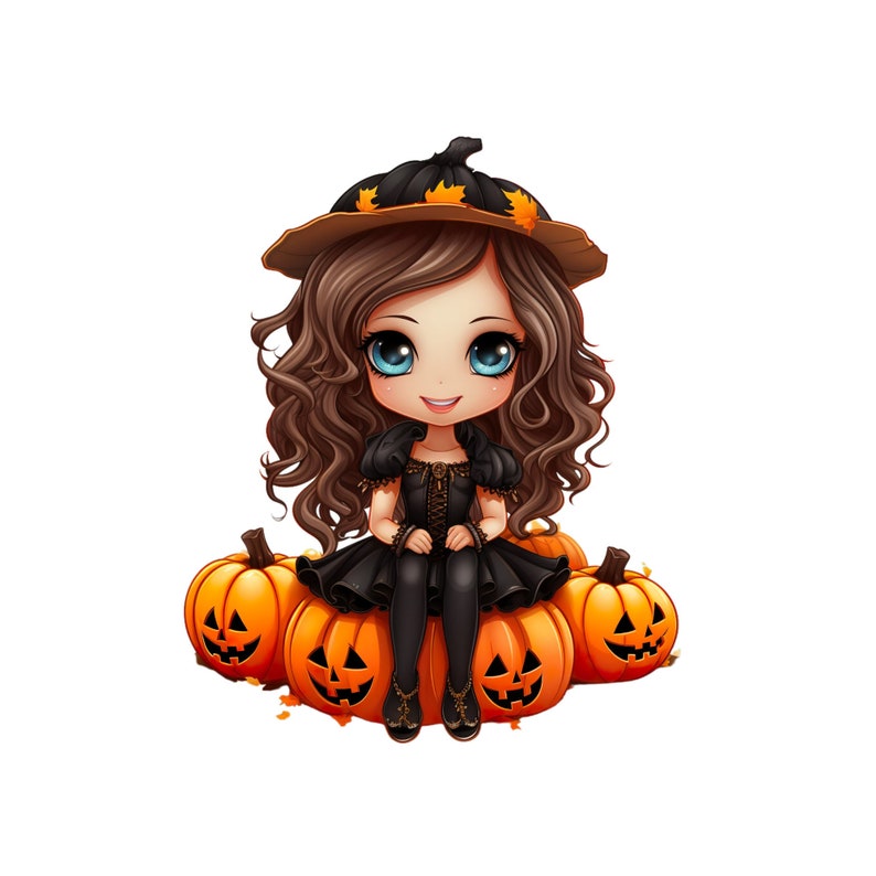 Cute Halloween Clipart Halloween Kawaii Girl Instant - Etsy