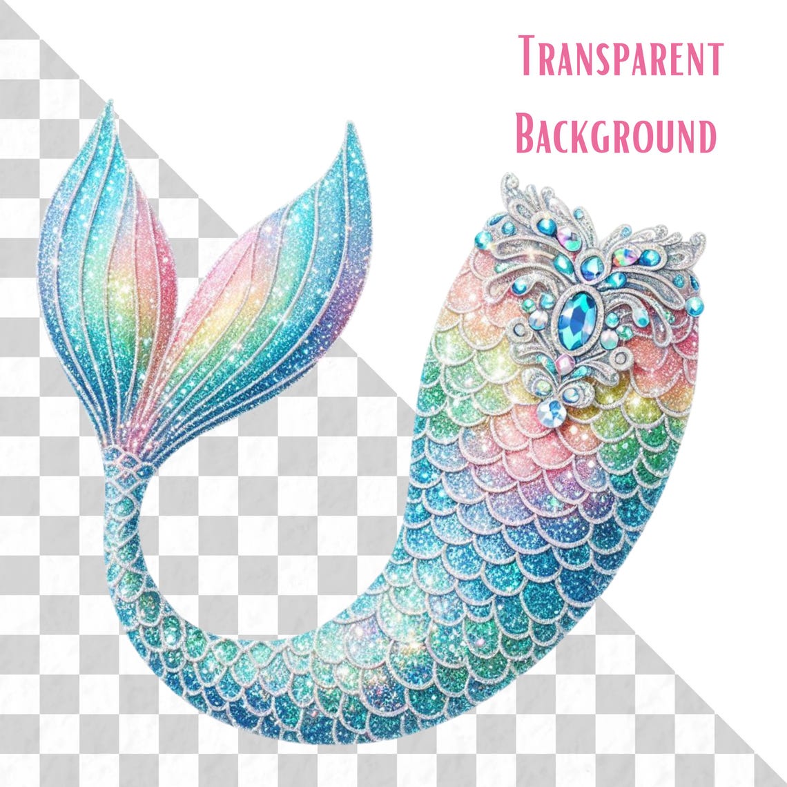 Mermaid Clipart, Mermaid Tail PNG, Glitter Mermaid Tail, Transparent ...