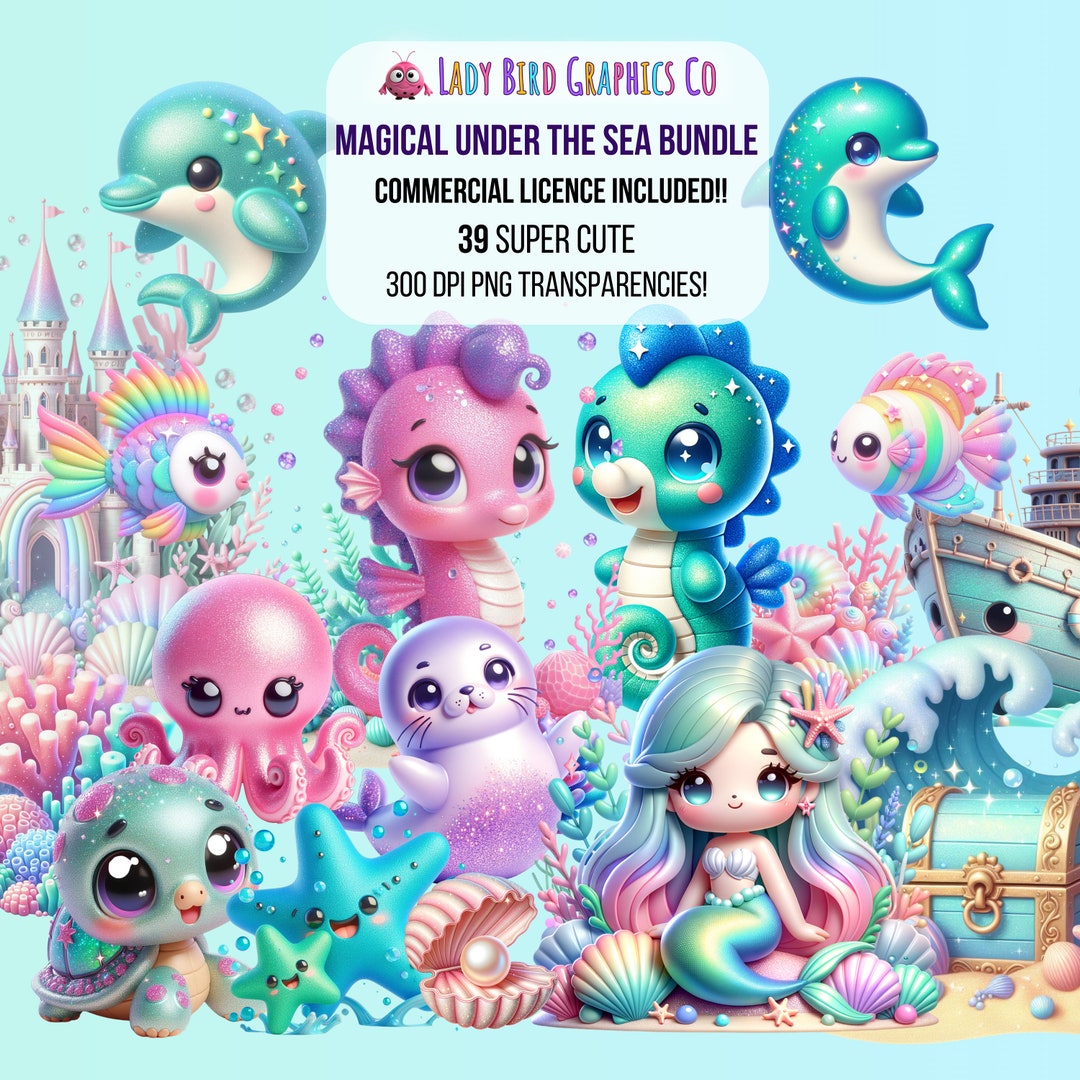 Undersea Clipart Bundle, Sea World PNG Bundle Transparencies, Mermaid ...