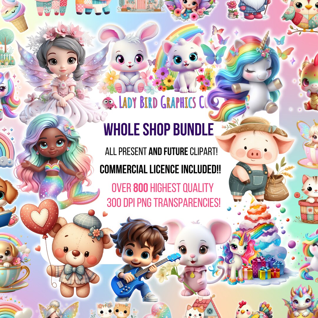 Whole Shop Bundle, Cute Clipart Transparencies, Commercial Licence ...