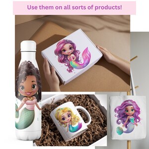 Cute Mermaids Clipart Bundle, Large Mermaid PNG Bundle Transparencies ...