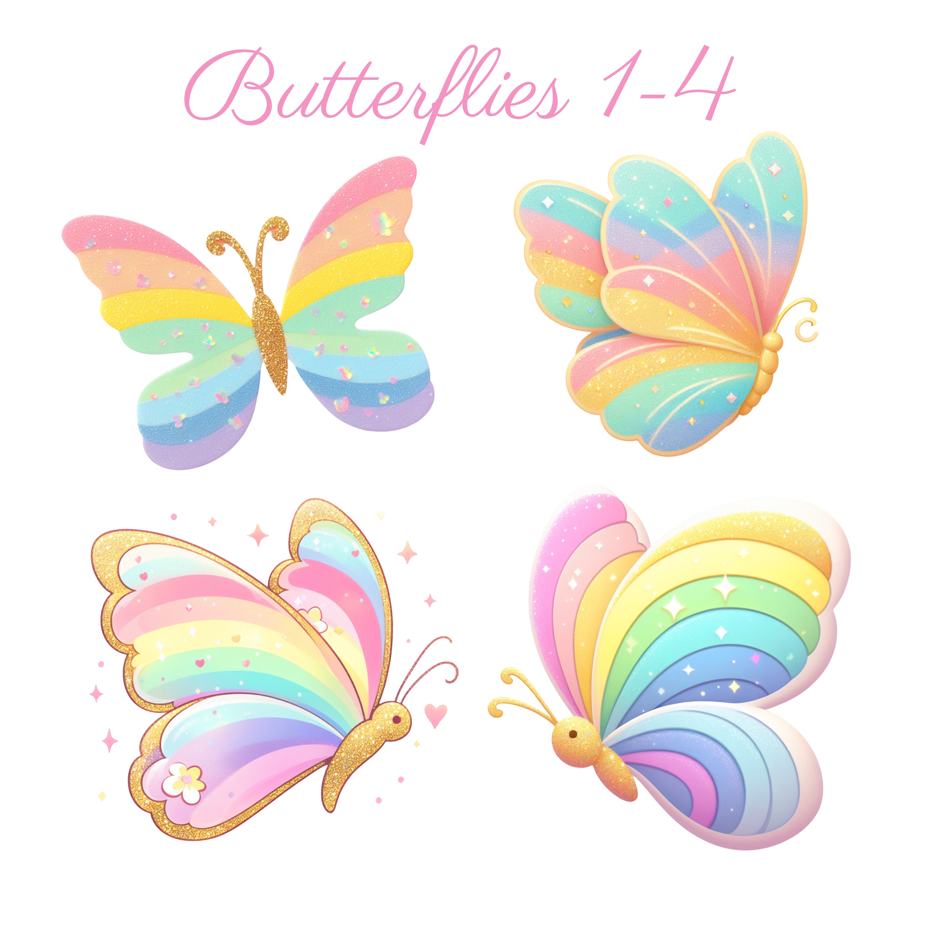Cute Butterfly Clipart, Pastel Rainbow Butterfly PNG Bundle ...