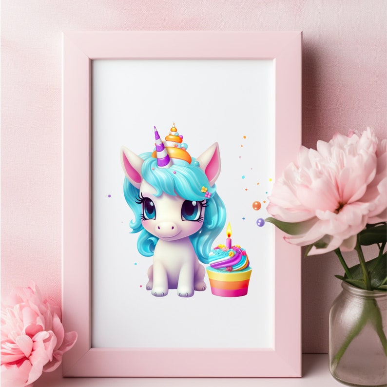 Unicorn Clipart, Cute Baby Unicorn With Cupcake, Birthday Style Unicorn ...