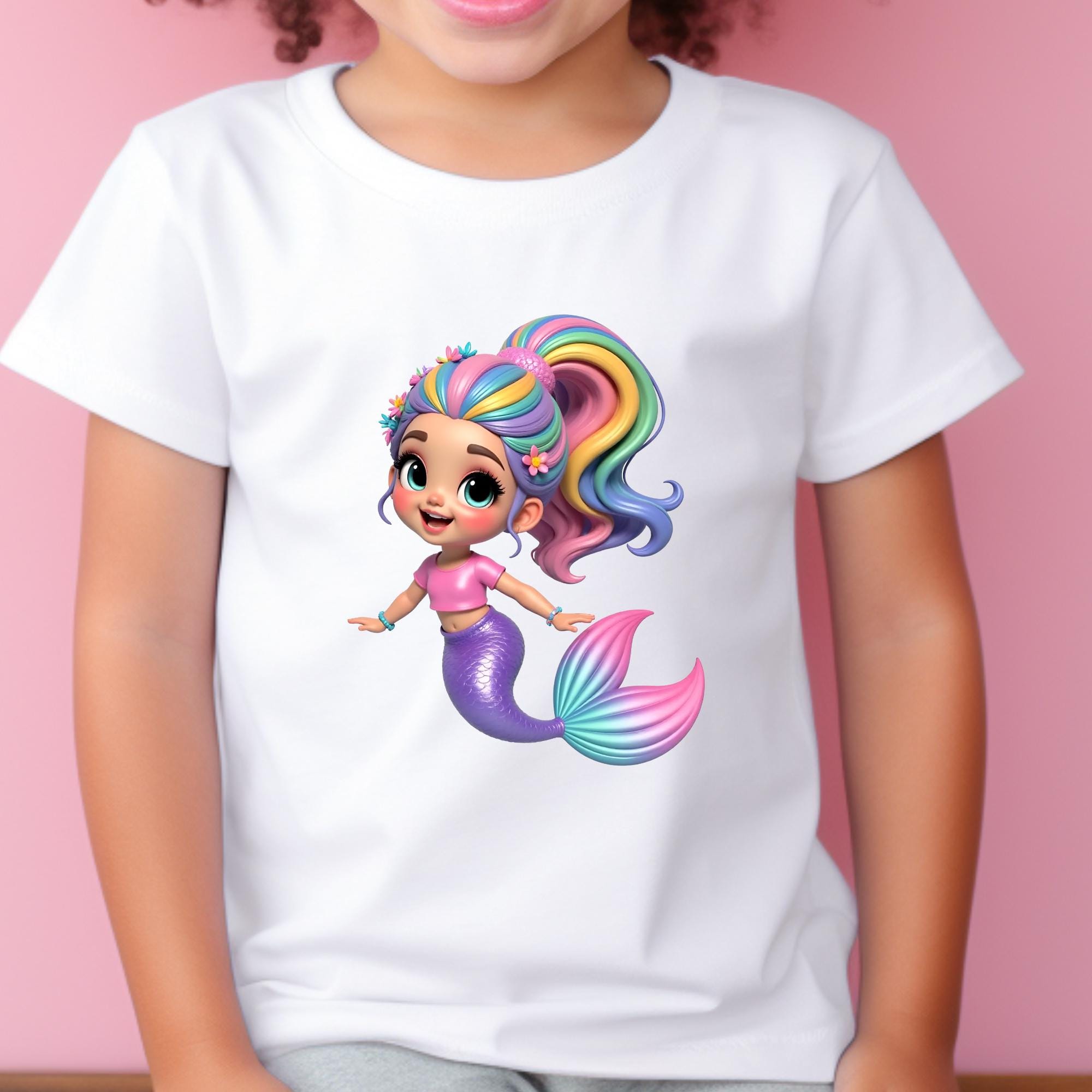 Mermaid Clipart, Rainbow Mermaid, Transparent Digital Download, Cute ...