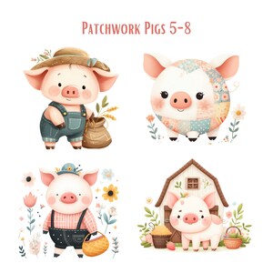 Cute Pigs Clipart, Patchwork Piglets PNG, Transparent Digital Download ...
