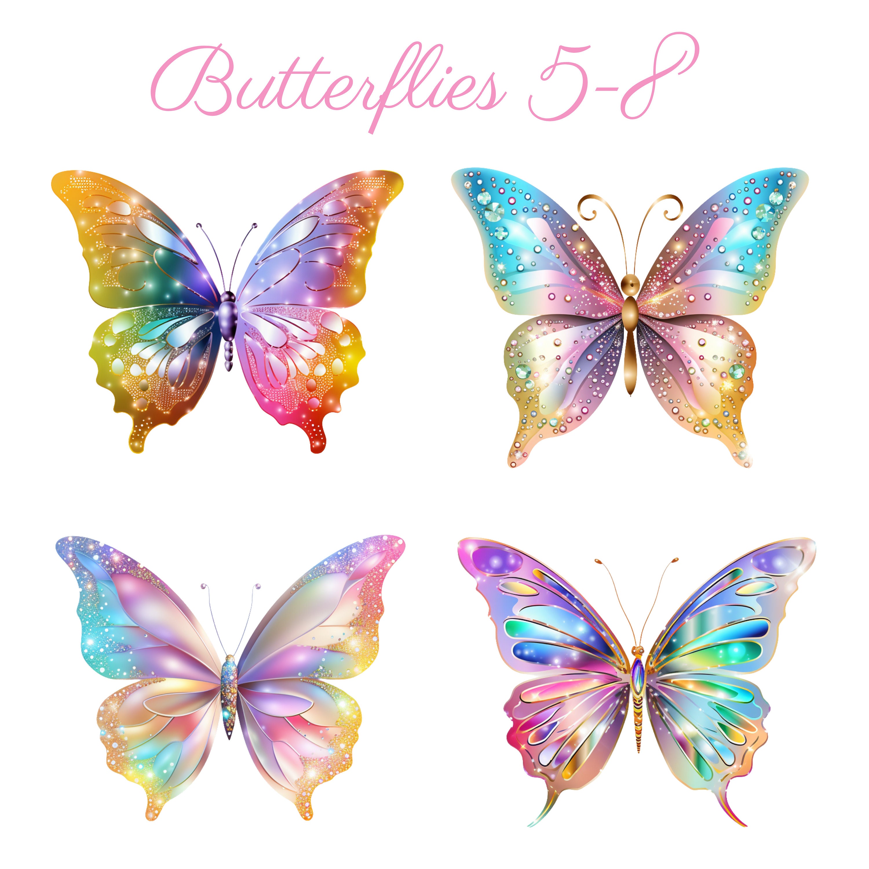 Cute Butterfly Clipart, Gold Rainbow Butterfly PNG Bundle, Transparent ...