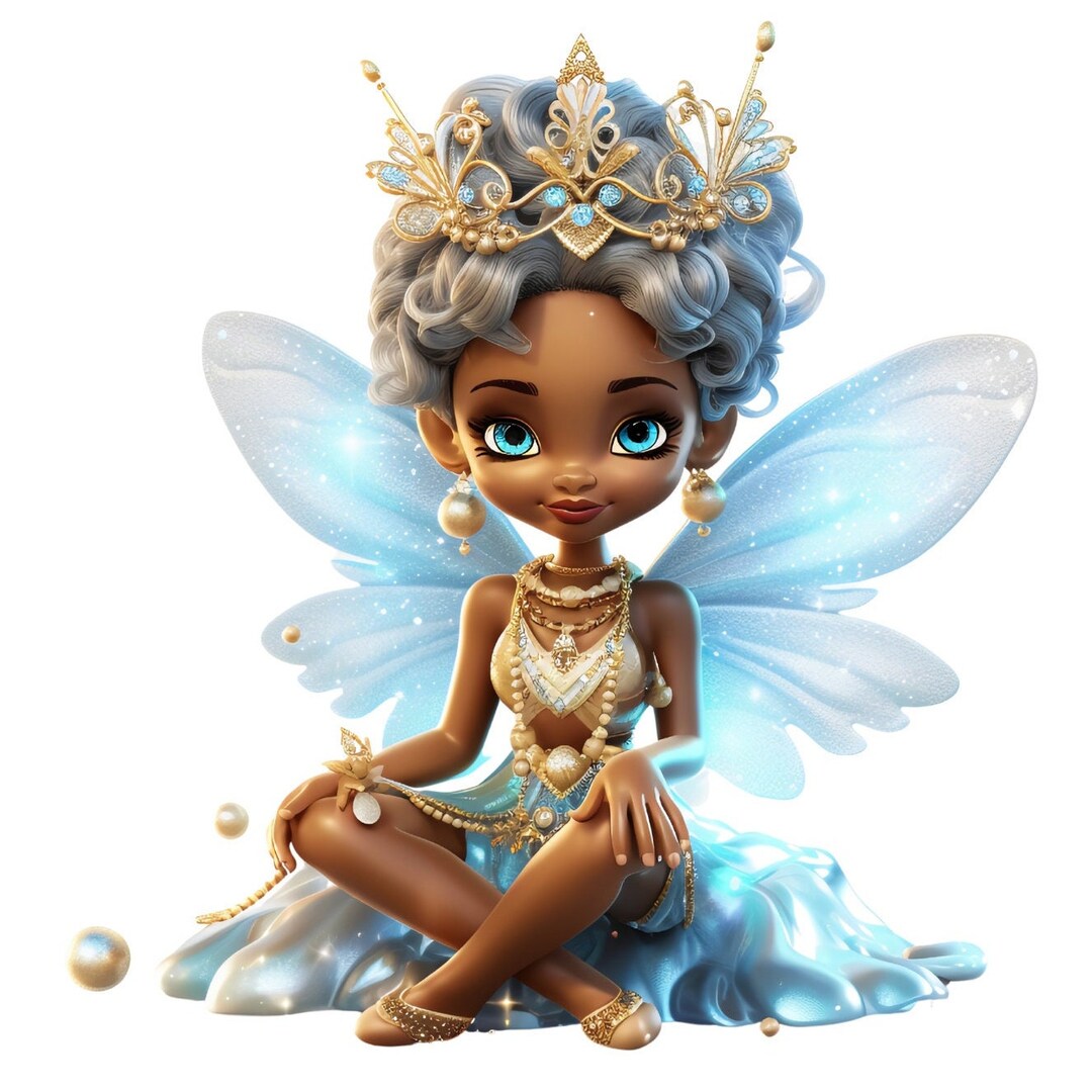Beautiful Blue Fairy, PNG Graphic, Dark Skin Fairy Picture, Digital ...