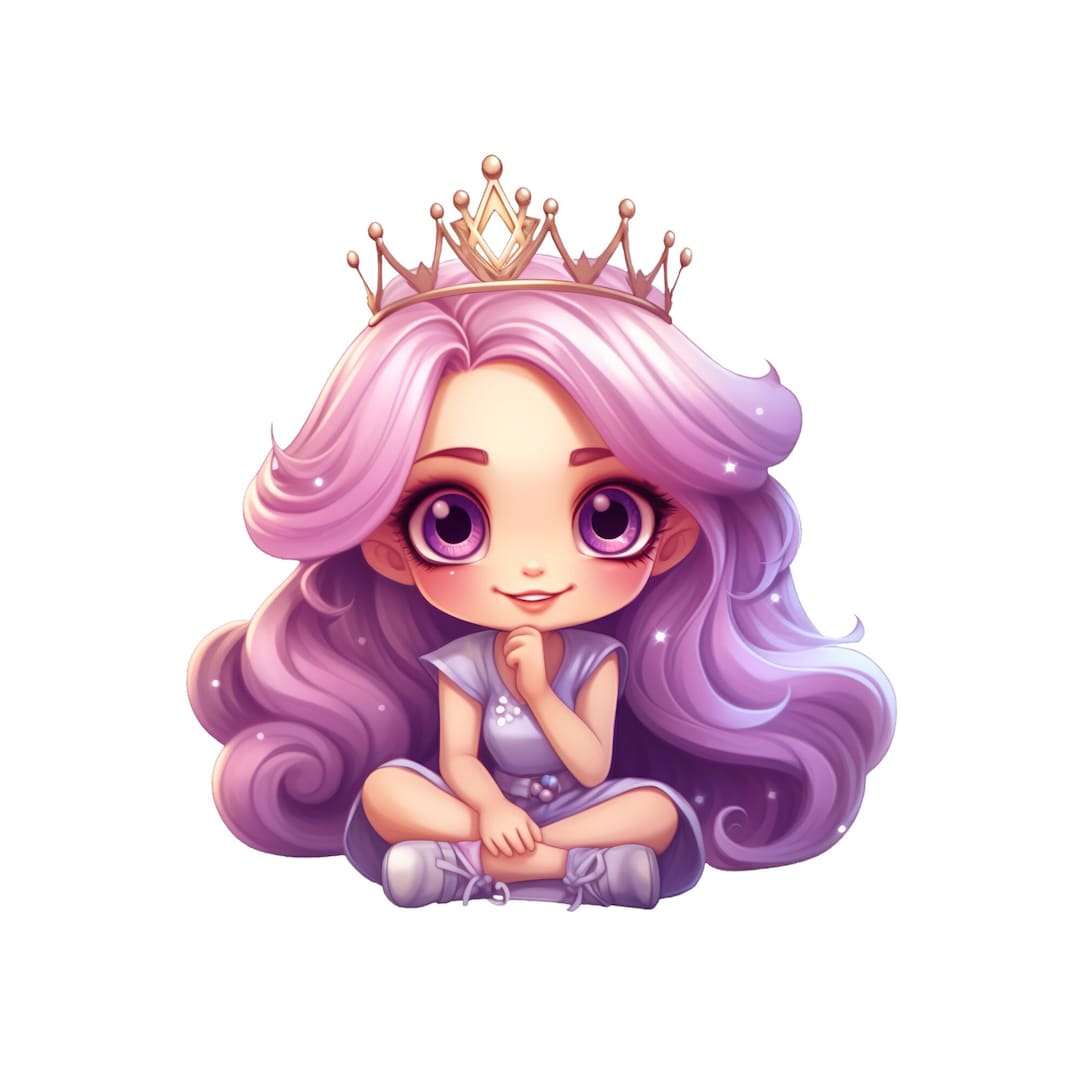Cute Purple Kawaii Princess Clipart, Princess PNG Digital Download ...