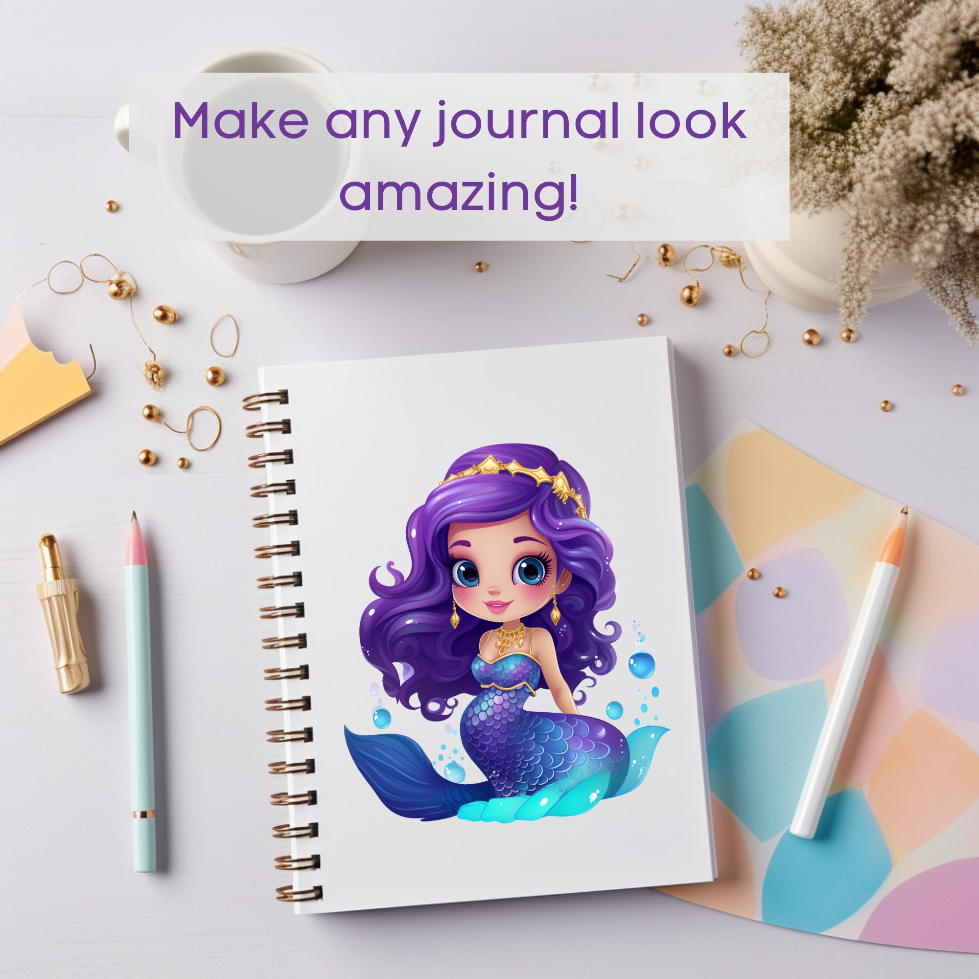 Cute Mermaid Clipart Mermaid Princess PNG Digital Download - Etsy Australia