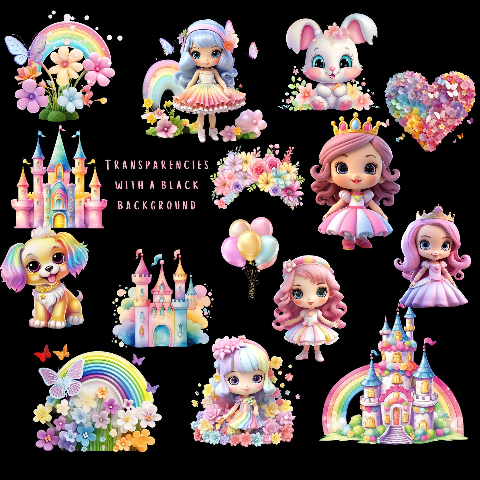 Cute Princess Clipart, Princess World PNG Bundle, Transparent Images ...