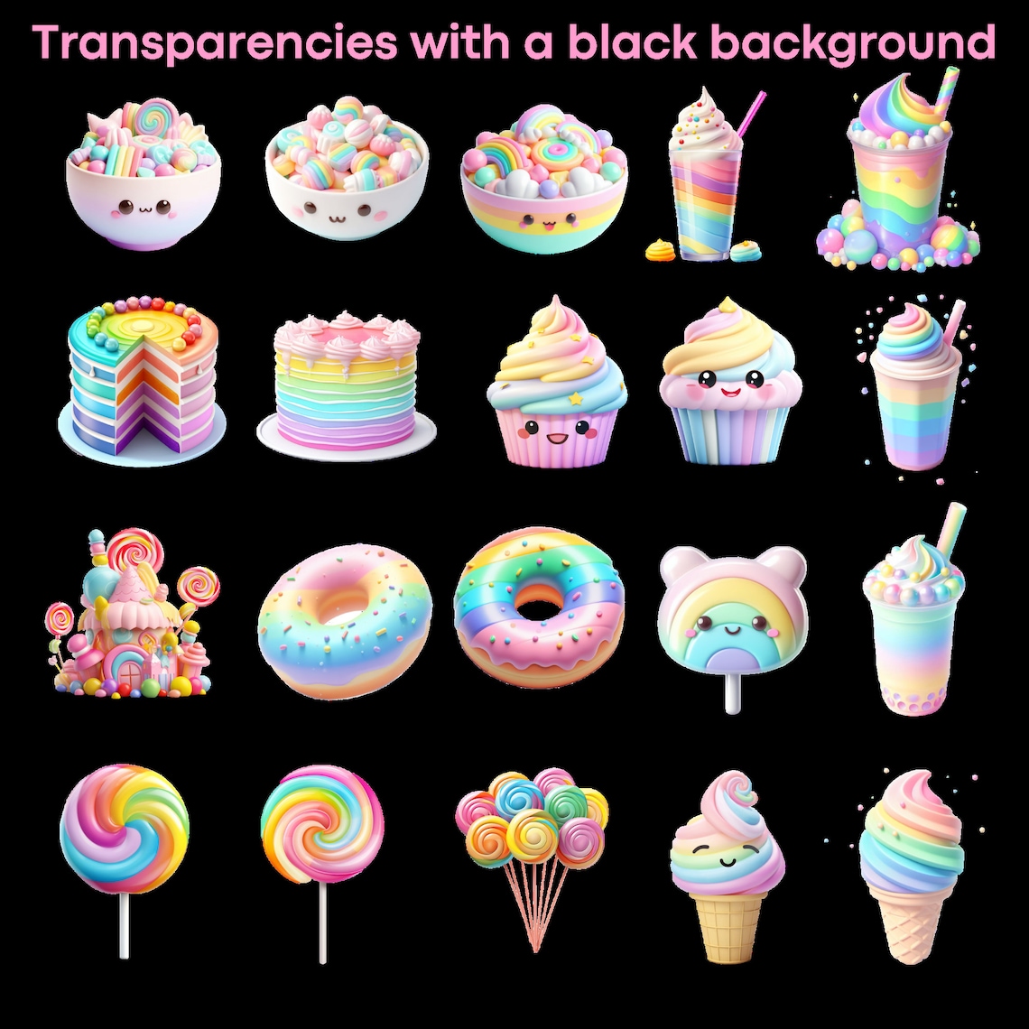 Cute Candy Clipart, Pastel Sweets PNG Bundle, Transparent Images ...