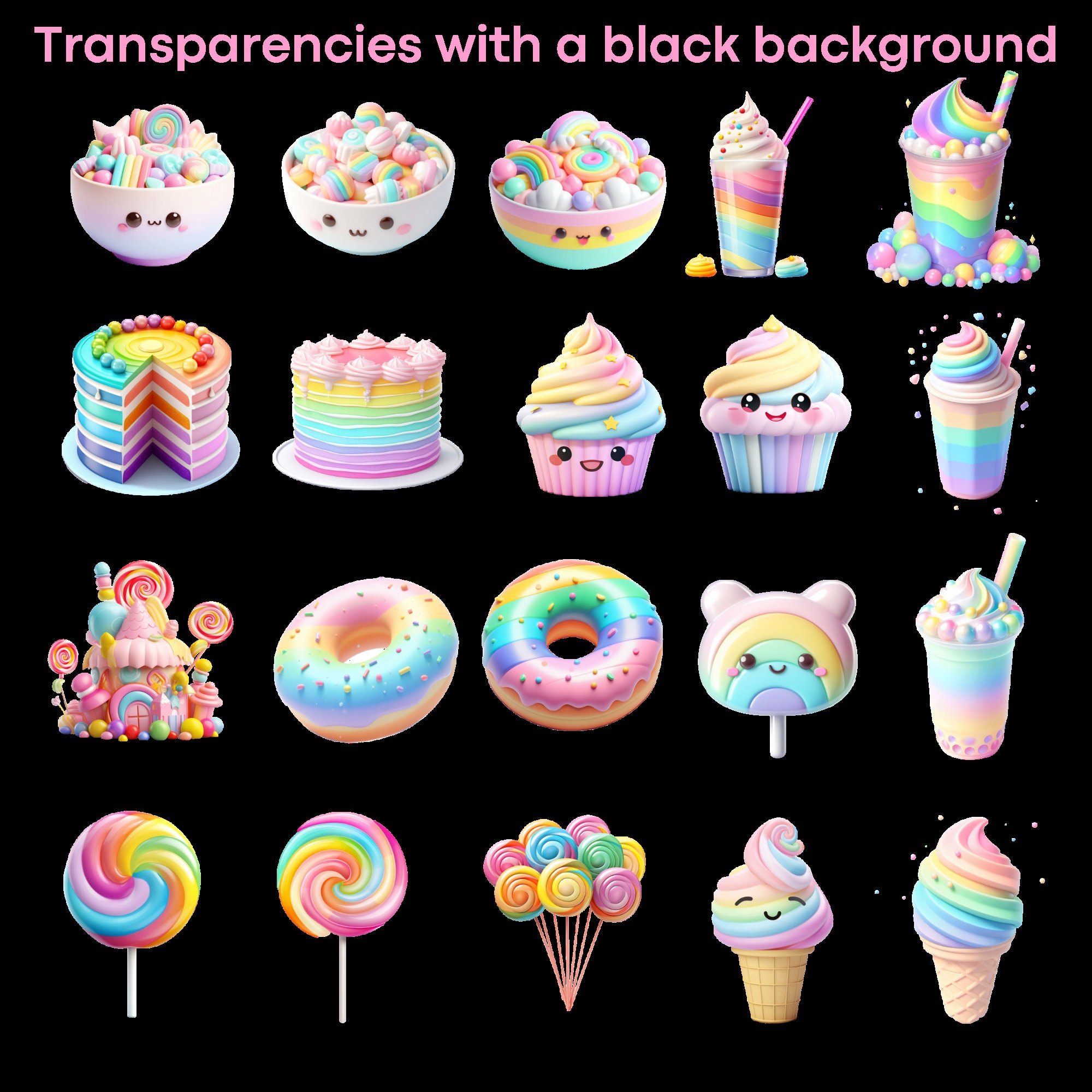 Cute Candy Clipart, Pastel Sweets PNG Bundle, Transparent Images ...