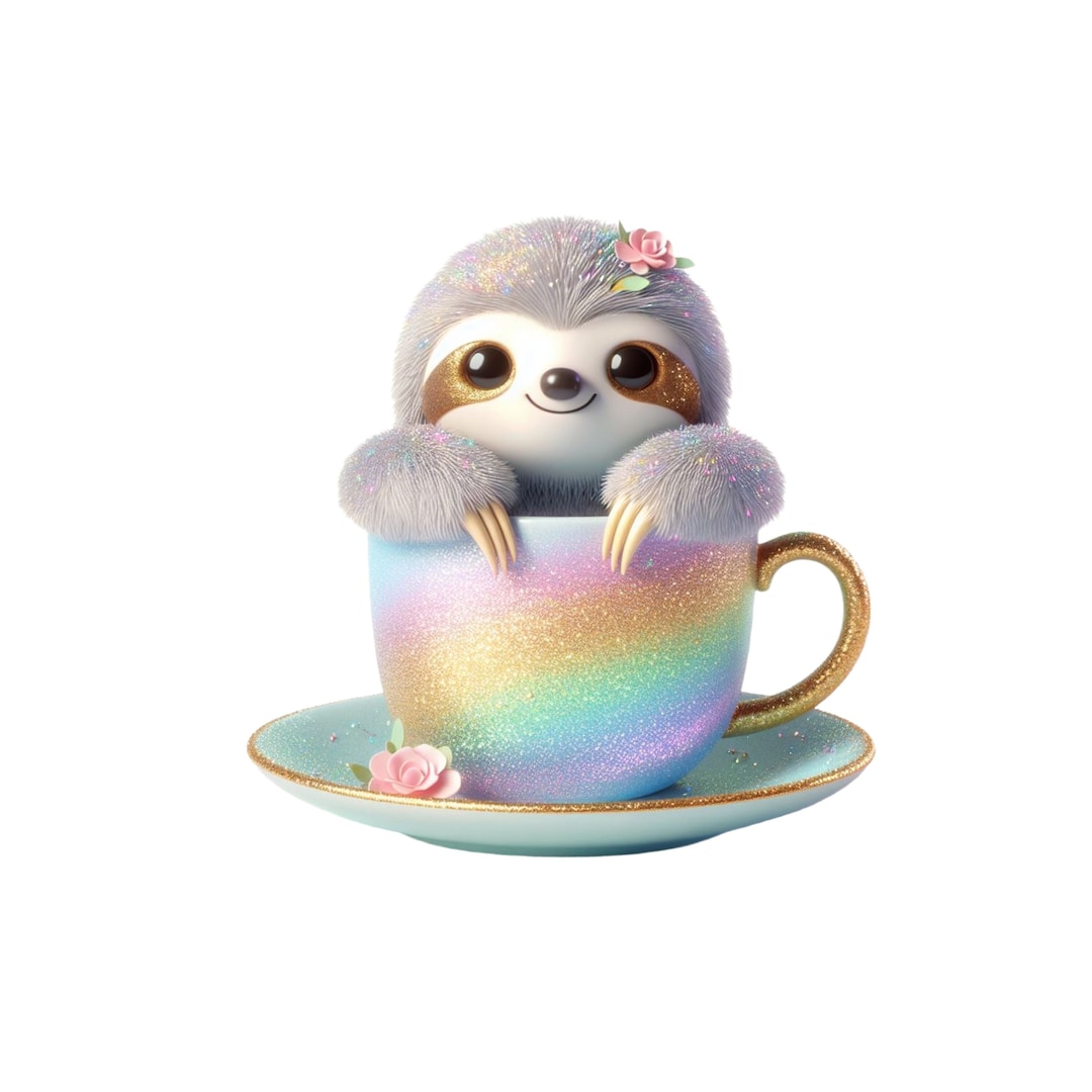 Cute Sloth Clipart, Sloth in a Cup PNG, Baby Sloth Instant Download ...