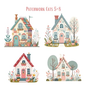 Cute House Clipart, Patchwork Cottages PNG, Transparent Digital ...