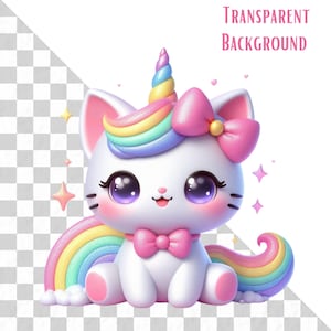 Caticorn, Cute Kitycorn With a Bow, Coquette Clipart PNG, Instant ...