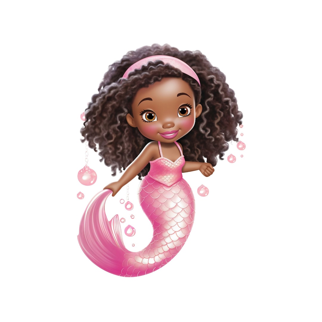Cute Mermaid Clipart, African American Mermaid, Cite Black Mermai PNG ...