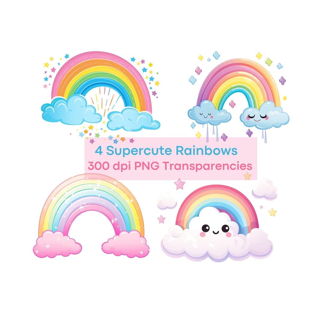 Cute Rainbow Bundle Clipart, Pink Pastel Rainbow PNG, Rainbow Dow ...