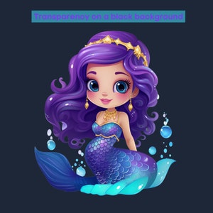 Cute Mermaid Clipart, Mermaid Princess PNG, Digital Download Mermaid ...