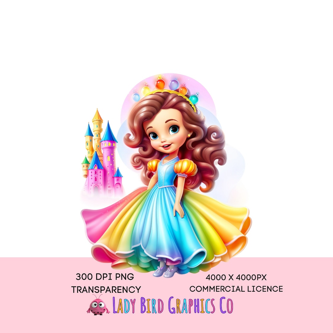 Cute Rainbow Princess Clipart, PNG Jpeg Princess Graphic, Digital ...