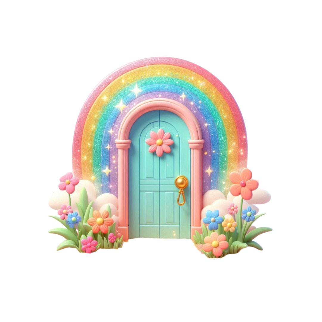 Fairy Door, Cute Rainbow Fairy Door Clipart, Fairy Tale House Instant ...