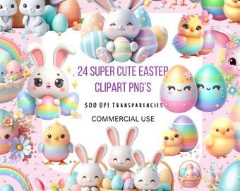 Cute Easter Clipart Bundle, Large Bundle PNG Easter Bunny ...