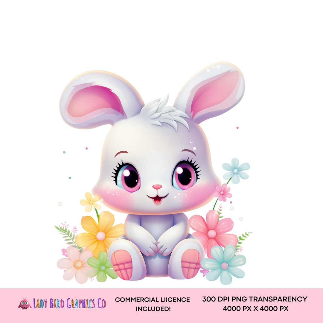 Easter Bunny Rabbit Clipart, Kawaii White Bunny PNG Transparency, Cute ...