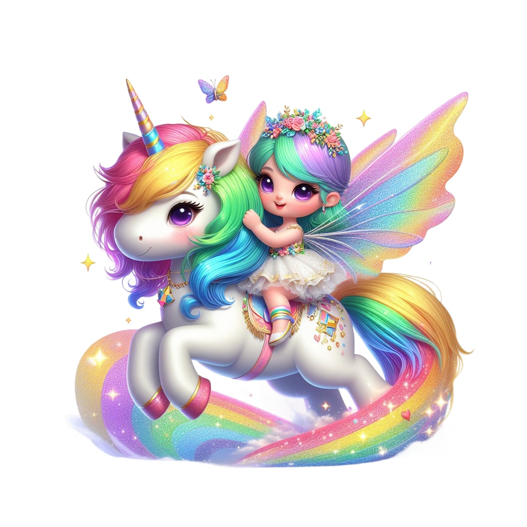 Magical Fairy and Unicorn Clipart, Fairy PNG Instant Download ...