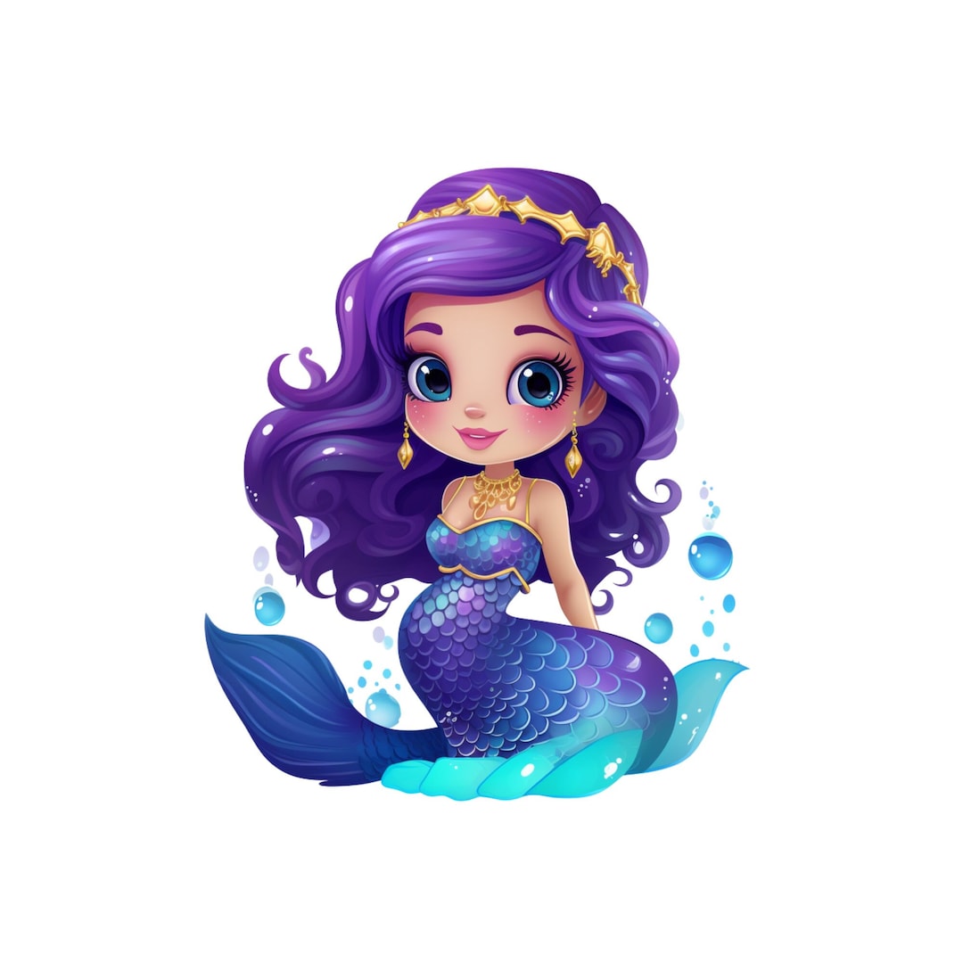 Cute Mermaid Clipart, Mermaid Princess PNG, Digital Download Mermaid Printable Transparency ...