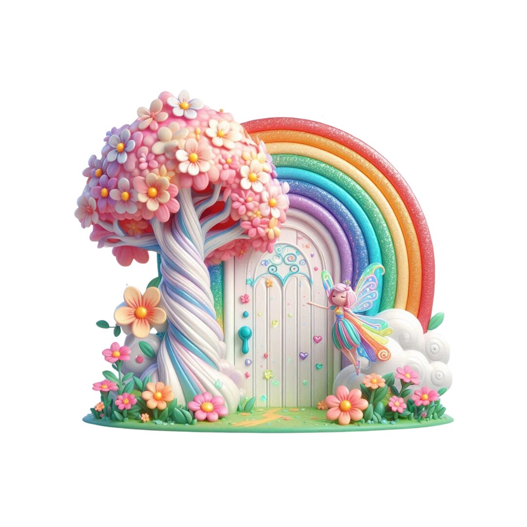 Fairy Door, Cute Rainbow Fairy Door Clipart, Fairy Tale Tree Instant ...