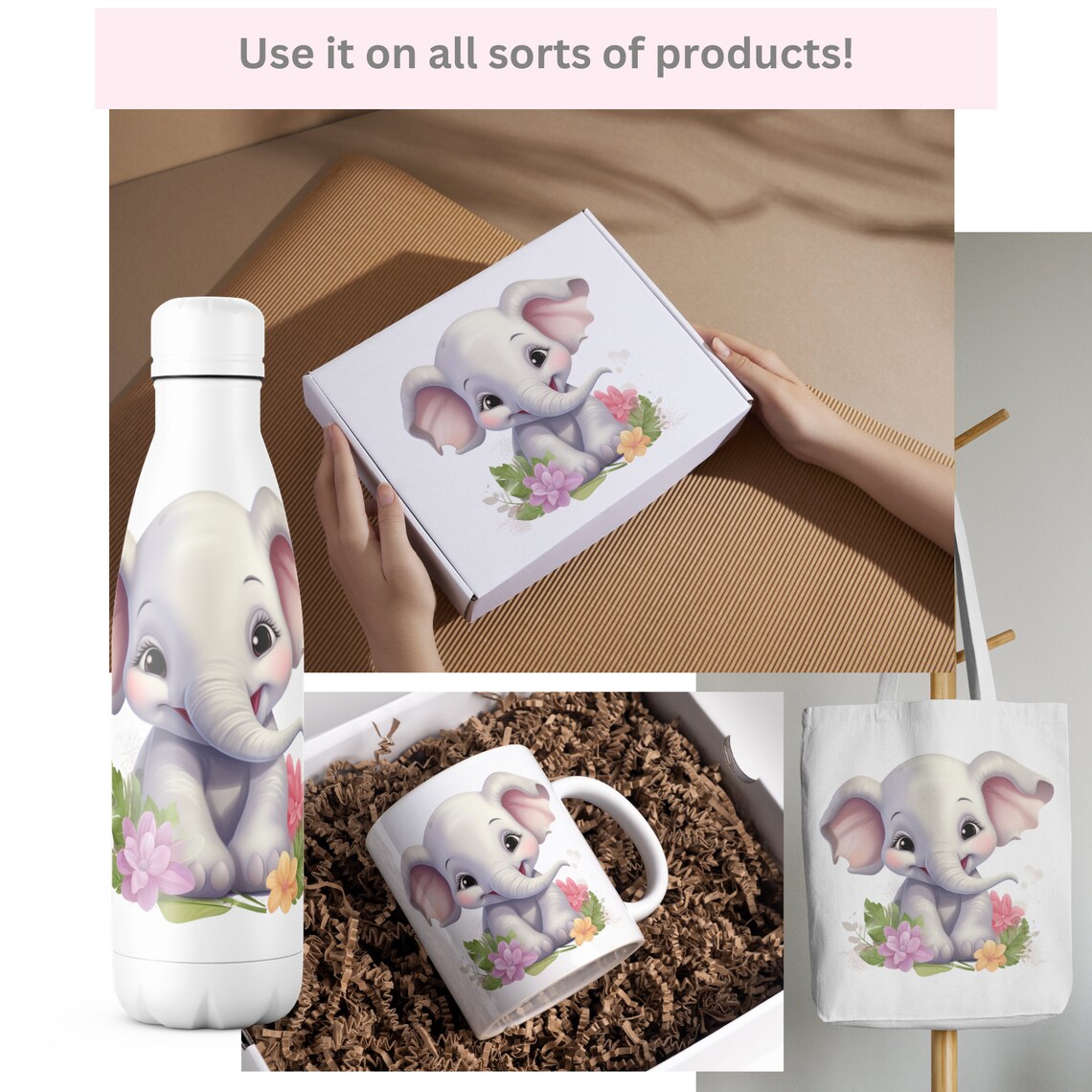 Cute Elephant Clipart, Baby Elephant PNG, Transparent Digital Download ...