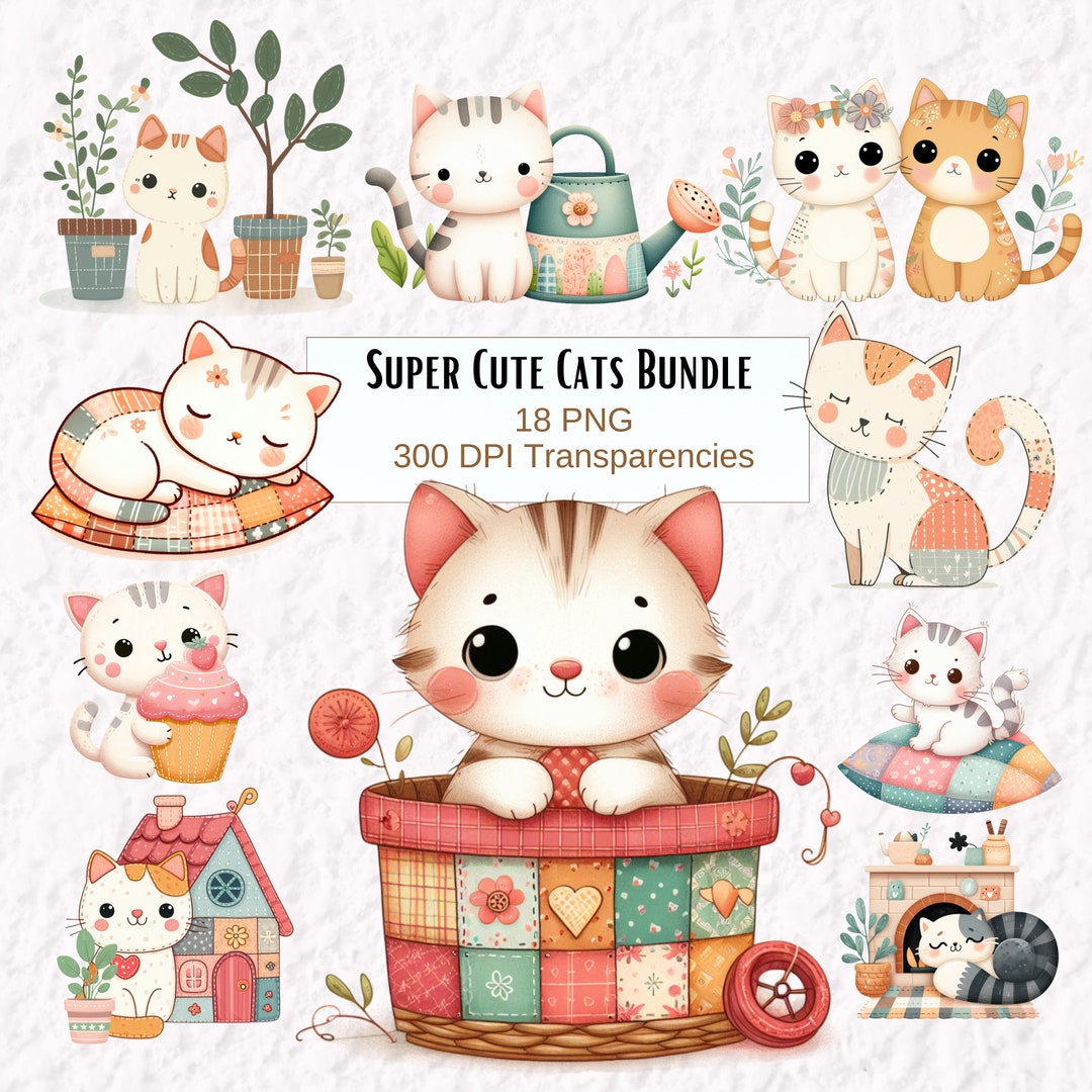 Cute Cat Clipart, Animal Png's, Transparent Digital Download ...