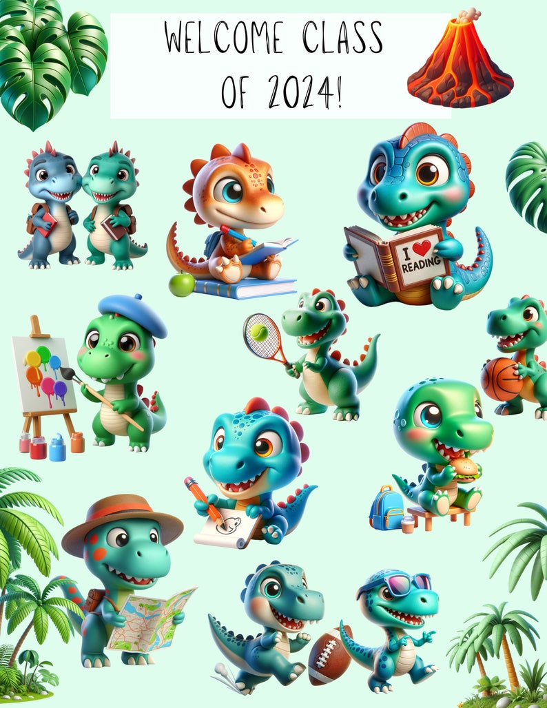 Dino Graphics, Cute Dino Clipart Bundle, Teacher Graphics, Cute School ...